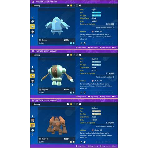 Pokemon Scarlet Violet Shiny Registeel Regirock Regice Full Ev