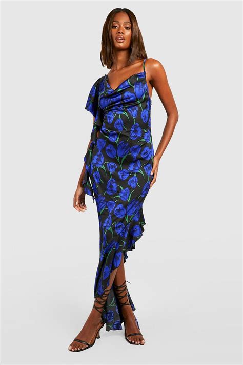 Satin Ruffle Floral Maxi Dress Boohoo Uk