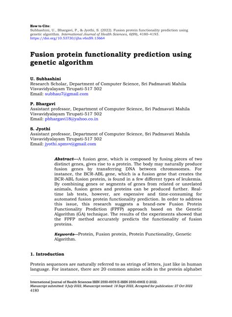PDF Fusion Protein Functionality Prediction Using Genetic Algorithm