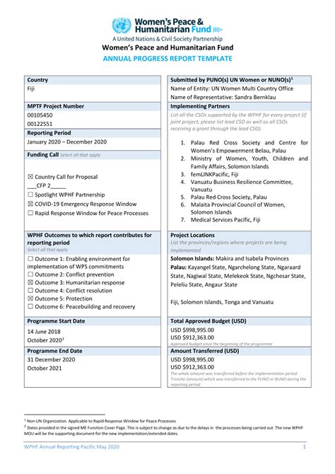 Women S Peace And Humanitarian Fund Annual Progress Report Template