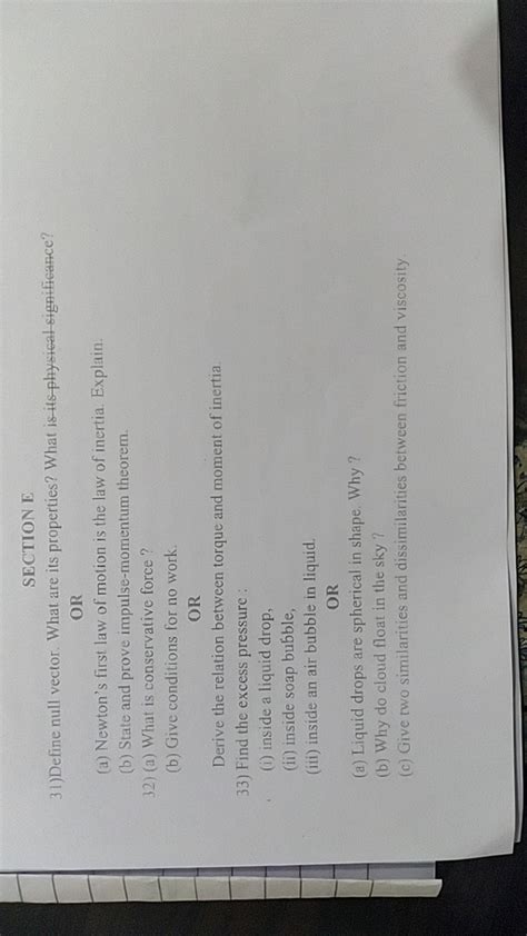 Section E 31 Define Null Vector What Are Its Properties What Is Its Phy