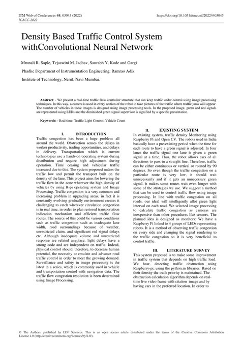 Pdf Density Based Traffic Control System With Convolutional Neural