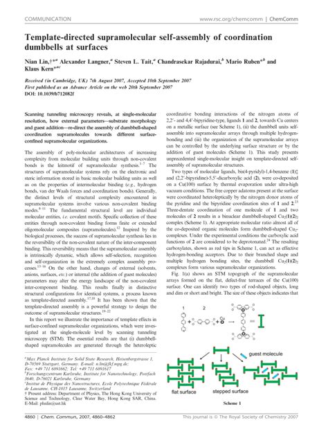 Pdf Template Directed Supramolecular Self Assembly Of Coordination Dumbbells At Surfaces