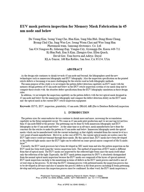 Euv Mask Pattern Inspection For Memory Mask Fabrication In 45 Pdf