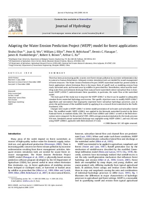 Pdf Adapting The Water Erosion Prediction Project Wepp Model For Forest Applications