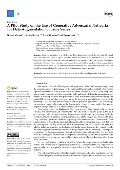 PDF A Pilot Study On The Use Of Generative Adversarial Networks For Data Augmentation Of Time
