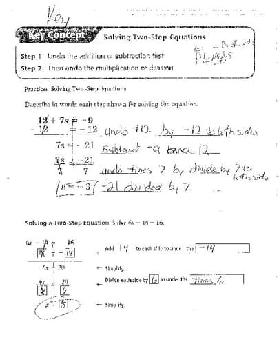 Solving 2 Step Equations Notes And Practice By Howes Math Practice