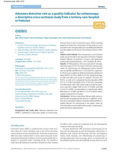 Pdf Adenoma Detection Rate As A Quality Indicator For Colonoscopy A Descriptive Cross