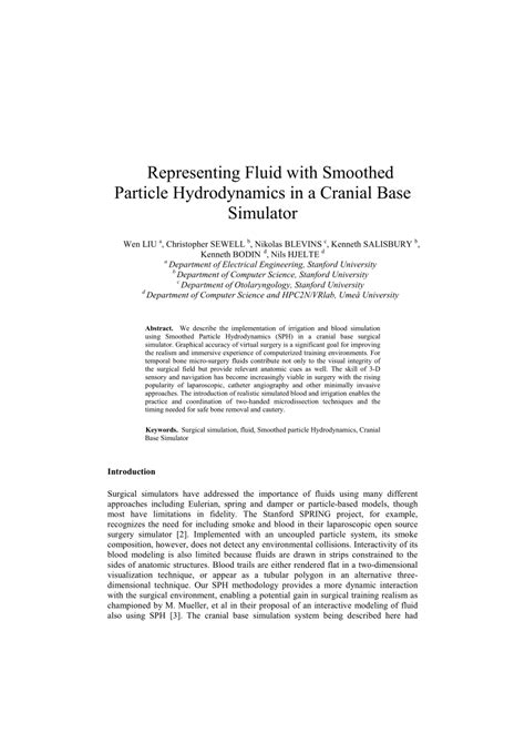 Pdf Representing Fluid With Smoothed Particle Hydrodynamics In A Cranial Base Simulator
