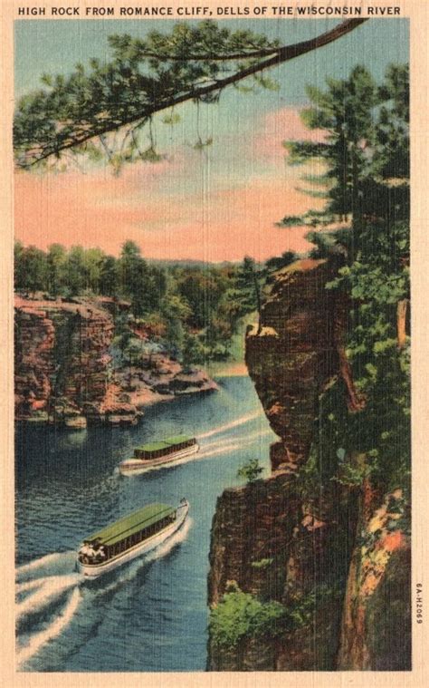 Vintage Postcard 1938 High Rock From Romance Cliff Dells Of Wisconsin