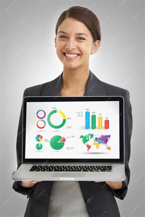 Premium Photo Data Screen And Business Woman With Laptop Analytics And Graphs For Global Stock