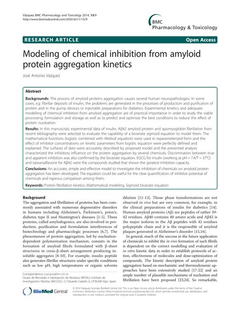 Pdf Modeling Of Chemical Inhibition From Amyloid Protein Aggregation