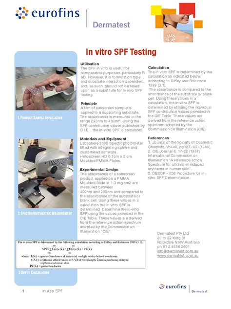 In Vitro Spf Testing 1 Product Sample Application Pdf Sunscreen Spectrophotometry