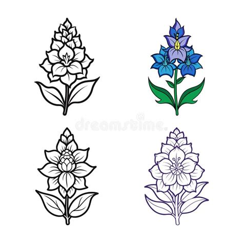 Delphinium Flower Top Bold Outline Design Stock Vector Illustration