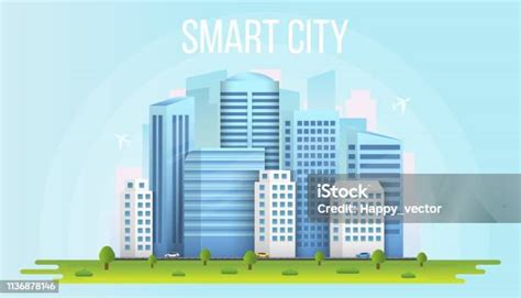 투명 한 배경에 고립 된 스마트 도시 도시 풍경의 창조적 인 벡터 일러스트 레이 션 예술 디자인 소셜 미디어 통신 인터넷 네트워크 추상 개념 건물 고층 빌딩 요소 Smart