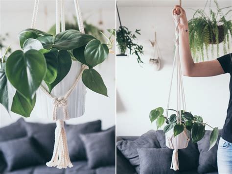 Makramee Pflanzenhänger Blumenampel mit Holzring Boho Deko Etsy