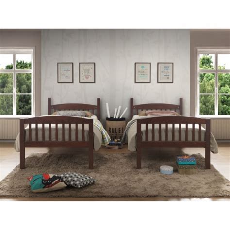 Costway Wood Solid Hardwood Twin Bunk Beds Detachable Safety Rail 1