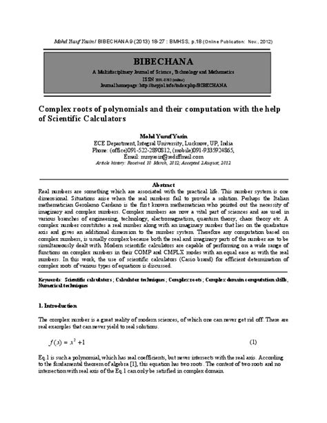 Pdf Complex Roots Of Polynomials And Their Computation With The Help