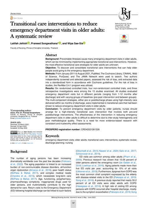 Pdf Transitional Care Interventions To Reduce Emergency Department