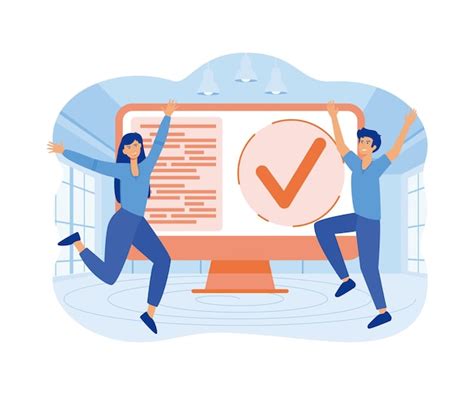 Premium Vector Done Job Concept Happy Man And Woman With Check Mark