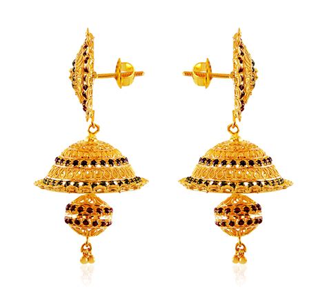 22k Gold Meenakari Jhumki Ajer60500 22k Gold Jhumki Earrings