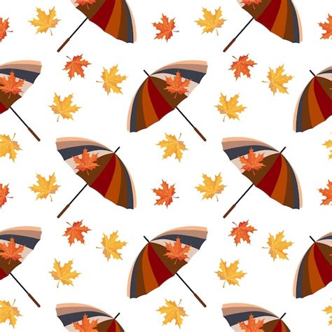 Premium Vector Seamless Pattern Maple Leaves And Colorful Umbrellas