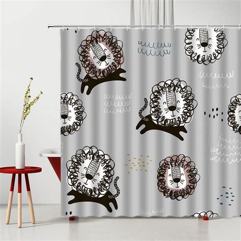 Badu Bg Забавна котка завеса за душ Сладък анимационен филм Лъв Динозавър Животно Екран за вана