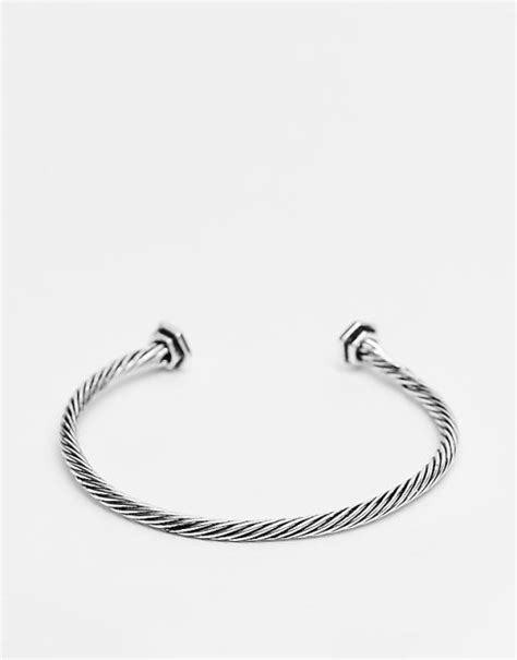 Asos Design Bracciale Rigido Argentato Lavorato In Rilievo Asos