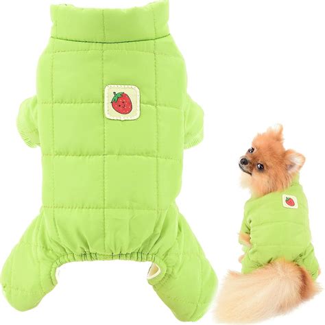 Amazon SMALLLEE LUCKY STORE 犬 服 秋 冬 いちご防寒コート洋服つなぎ綿服 ハイネックジャケット着前開きペット