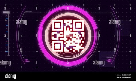 Digital Image Of Qr Code Scanner Over Neon Round Scanner On Blue Background Stock Photo Alamy