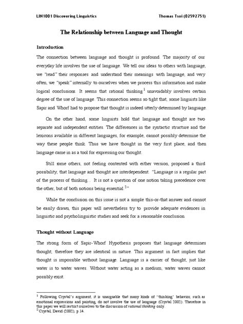 The Relationship Between Language And Thought Pdf World View Thought