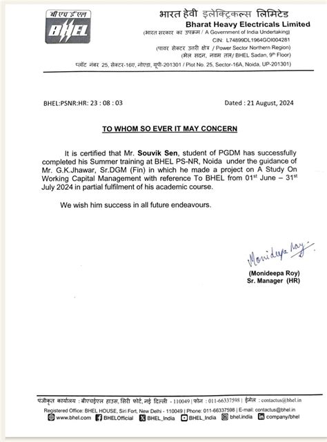 Souvik Sen On Linkedin Internship Finance Workingcapitalmanagement Bhel Learningjourney