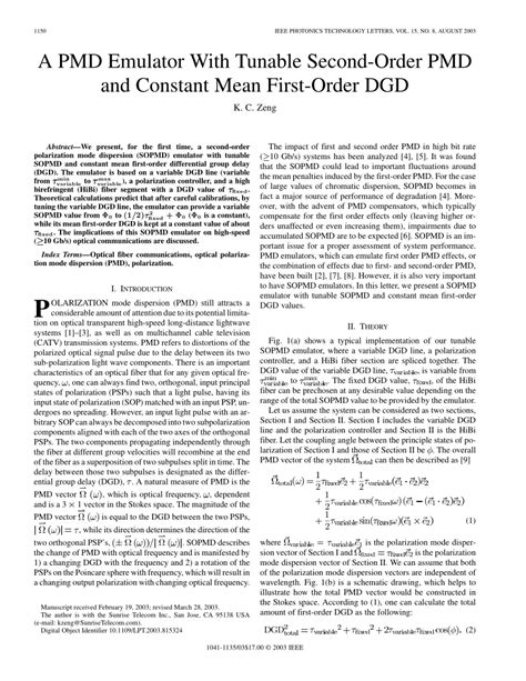 Pdf A Pmd Emulator With Tunable Second Order Pmd And Constant Mean First Order Dgd