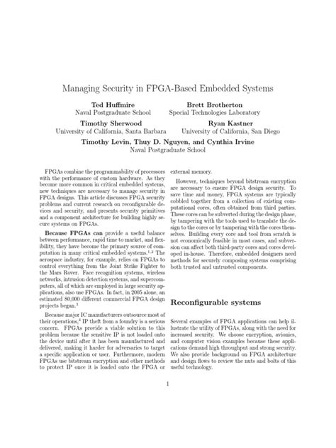 Huffmire Managing Security In Fpga Based Embedded Systems Pdf Field Programmable Gate