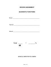 Master Quadratic Functions Problems Solutions Course Hero