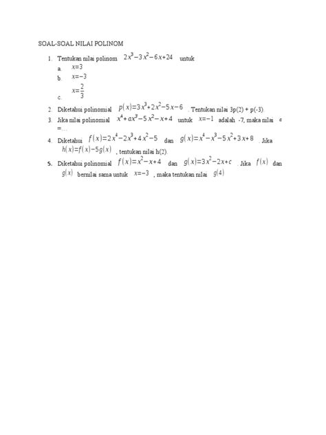 Soal Soal Nilai Polinom Pdf