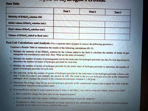 3o8 Data Table Trial Trlal 2 Tril 3 Molarity Of Kmno Solution M Initial