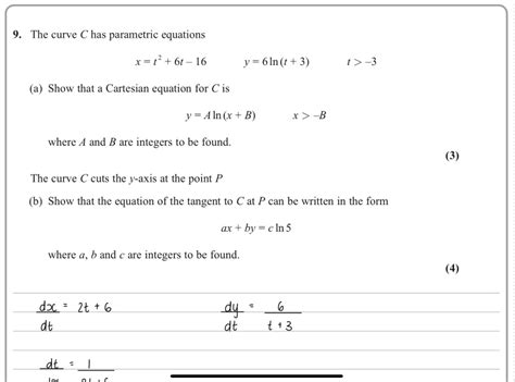 9 The Curve C Has Parametric Equations X T2 6 StudyX