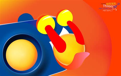 추상 오렌지 레드 컬러 배경 와 푸른 인물 핥아 노란 공 와 현대 유행 배너 또는 포스터 디자인 맛있는 3d 구체 플라스틱