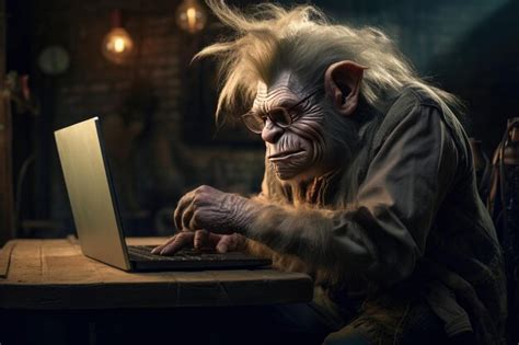 Premium Photo Vile Internet Troll Sitting At The Table And Typing On