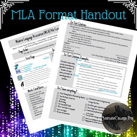 Mla 9th Edition Basics Handout By Scarletscollegeprep Tpt