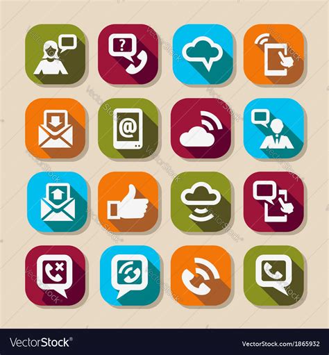 Communication Long Shadows Icons Royalty Free Vector Image