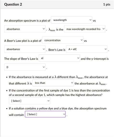 Question 2 An Absorption Spectrum Is A Plot Of Wavelength Absorbance Vs