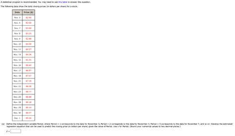 Solved A Statistical Program Is Recommended You May Need To Chegg