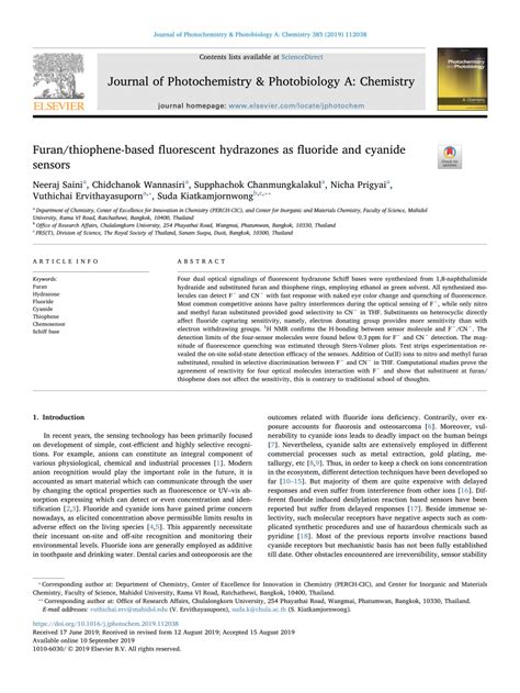 Pdf Furanthiophene Based Fluorescent Hydrazones As Fluoride And