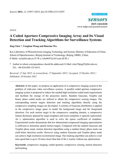 Pdf A Coded Aperture Compressive Imaging Array And Its Visual