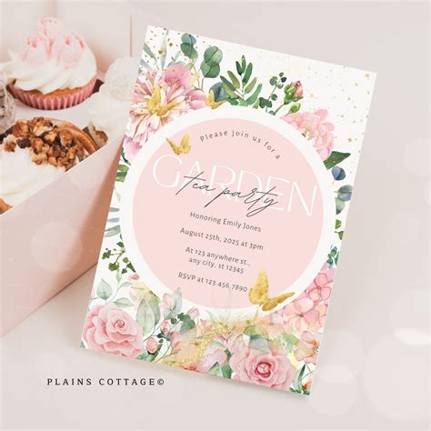 Garden Tea Party Invitation Template Cottage Core Florals Birthday