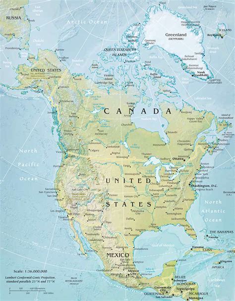 Map Of The United States And Canada Physical Features Labeled