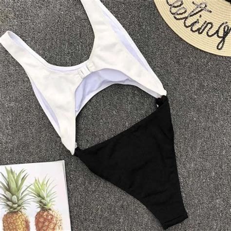 Белый черный сдельный купальник с высокой посадкой женский купальник с вырезами монокини