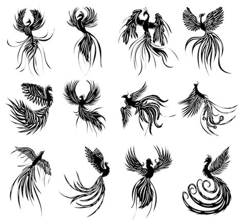 Premium Vector Phoenix Birds Firebird Set Silhouette Isolated Vector